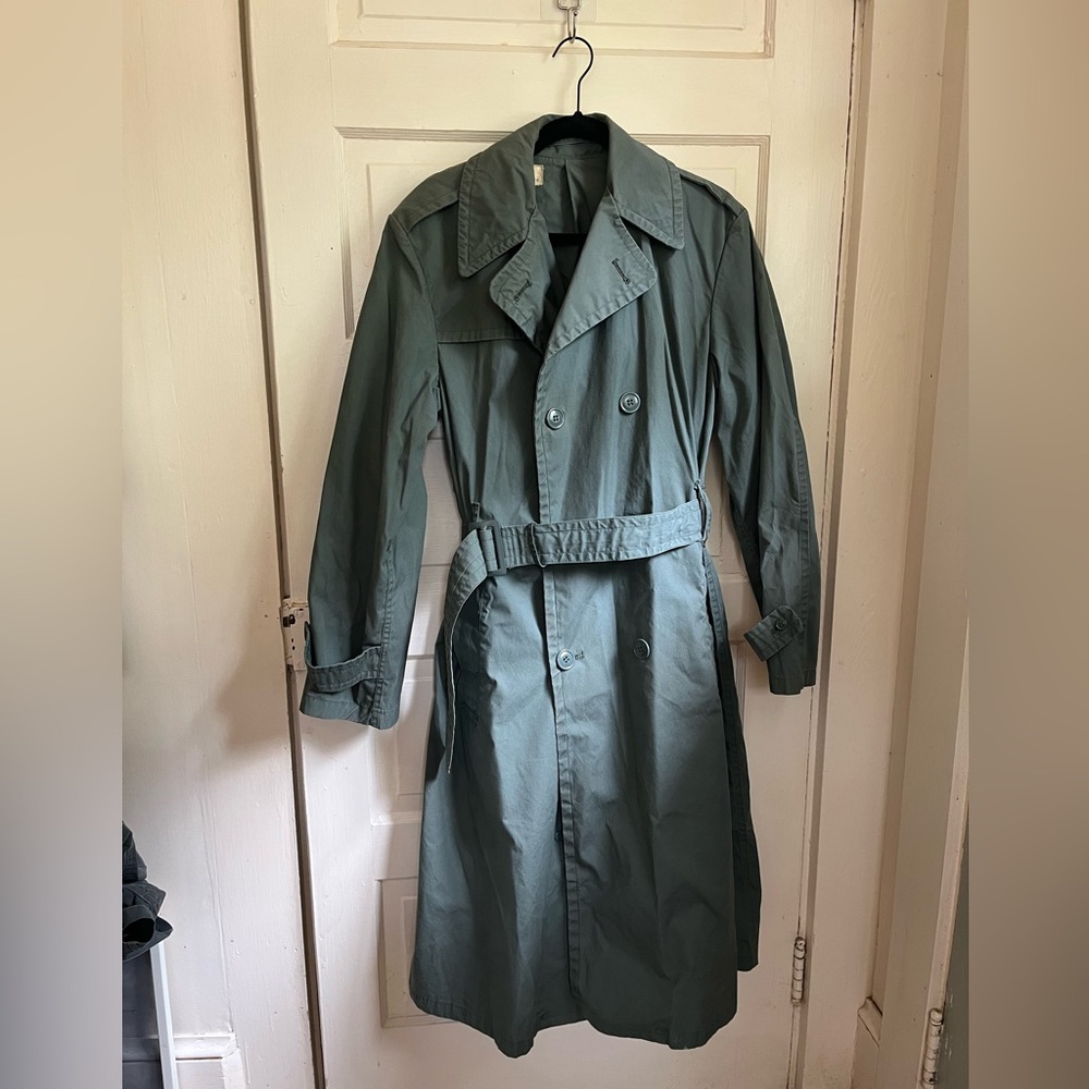 Vintage Green Military Surplus Trench Coat Jacket Siz… - Gem